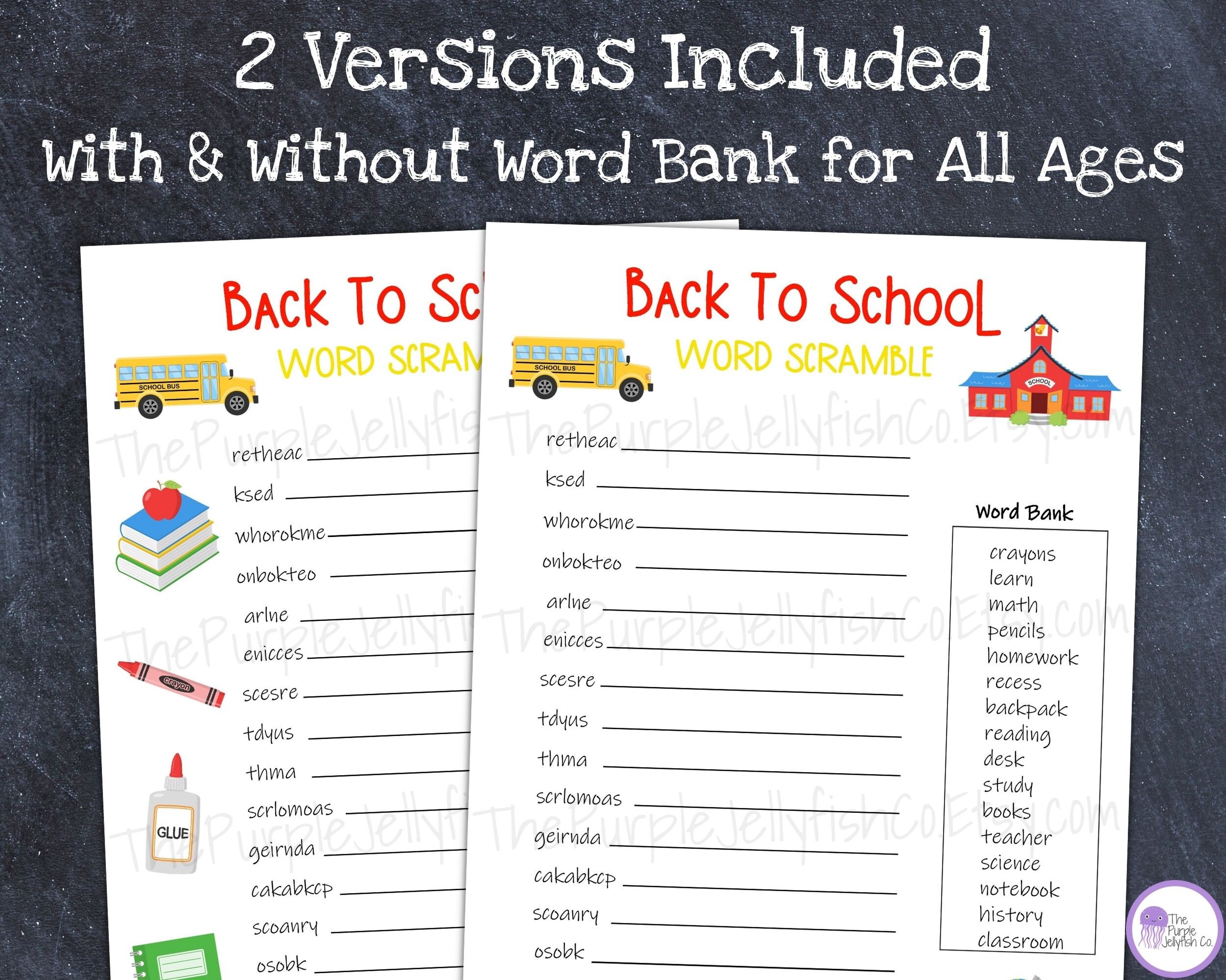 Back to School Word Scramble for Kids Printable First Day of School ...