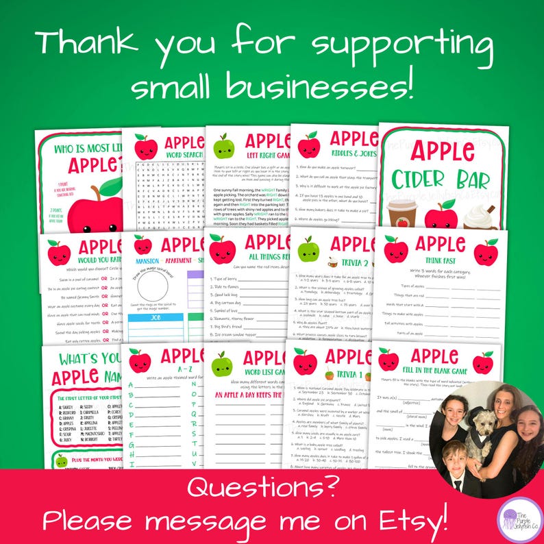 Apple Party Games Bundle Printable, Apple Activities for Kids, Caramel ...