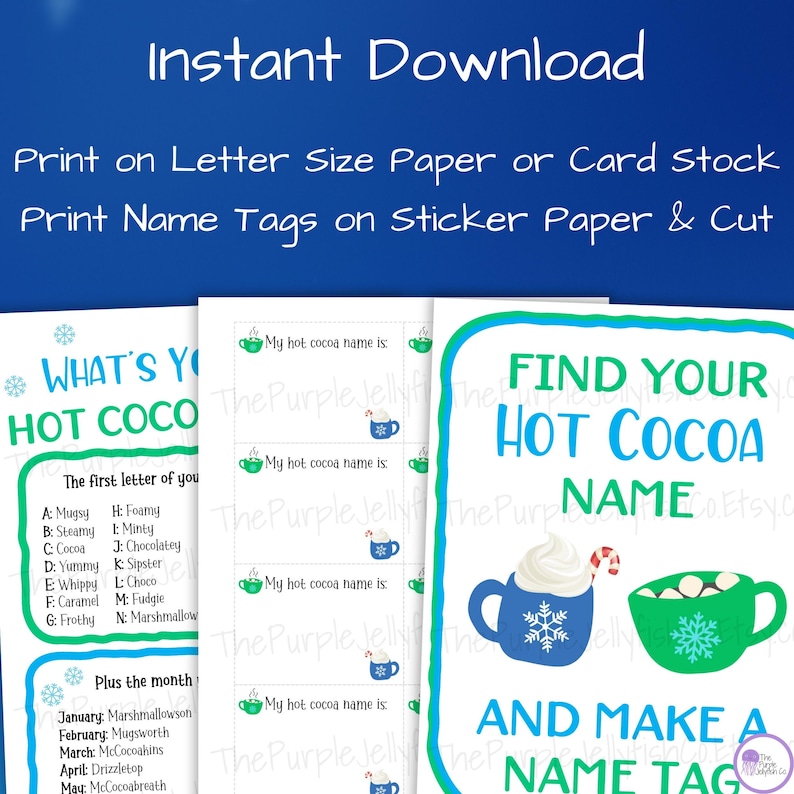 Whats Your Hot Cocoa Name Game Sign & Name Tags, Hot Cocoa Bar ...