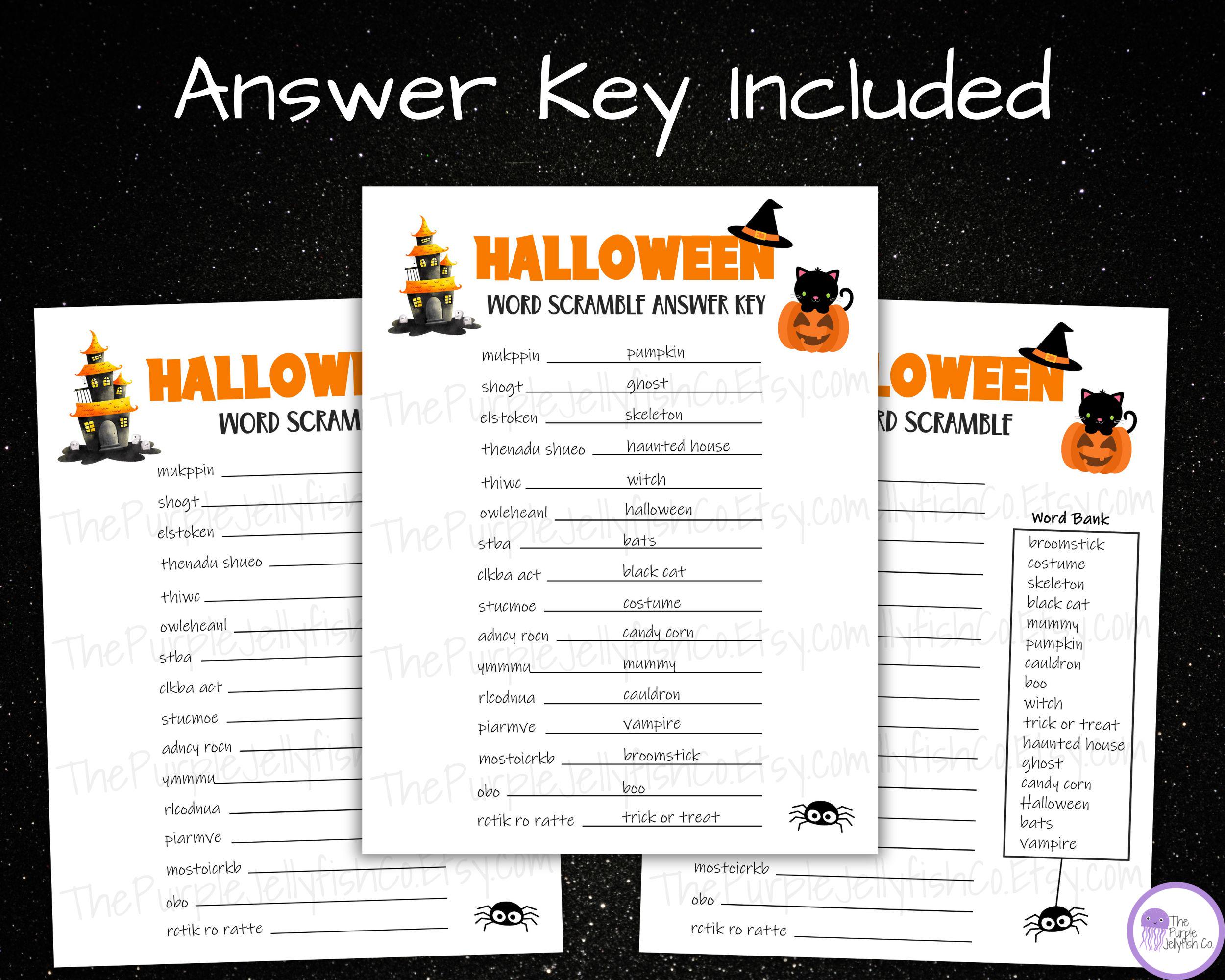 Halloween Word Scramble, Printable Halloween Activity for Kids & Adults ...