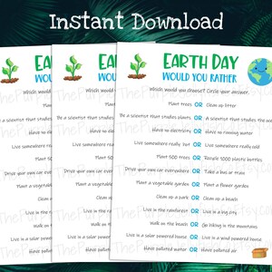 Earth Day Would You Rather Game, This or That Game for Kids, Printable ...