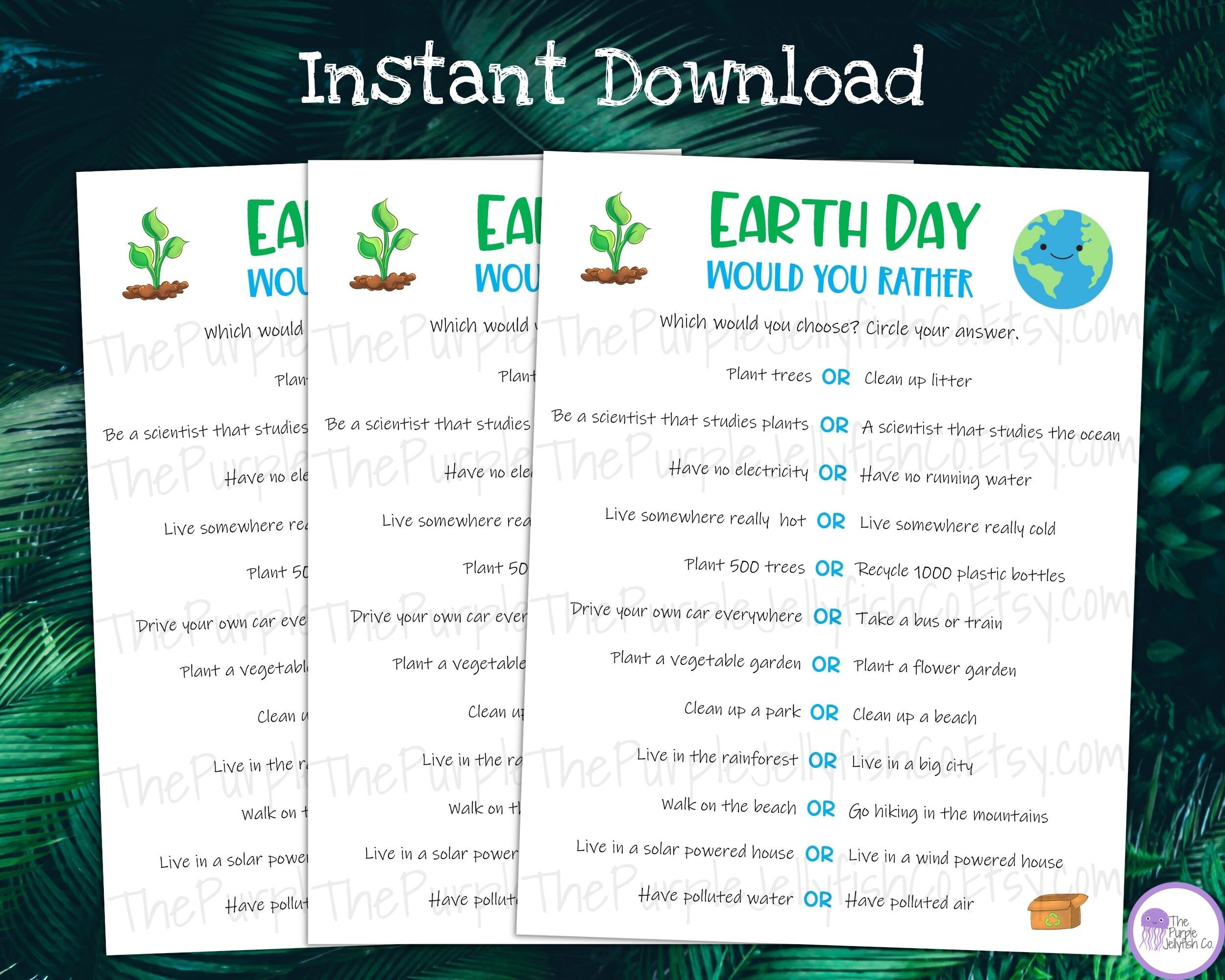 Earth Day Would You Rather Game, This or That Game for Kids, Printable ...