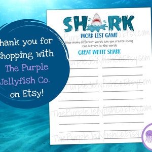 Shark Word List Game Shark Week Activity for Kids Shark - Etsy