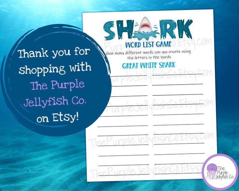 Shark Word List Game Shark Week Activity for Kids Shark - Etsy