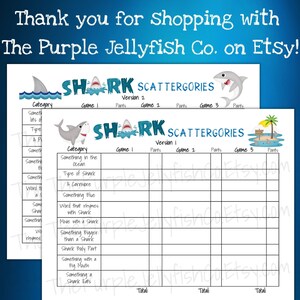 Shark Scattergories Lists Printable, Shark Game for Kids, Shark Week ...
