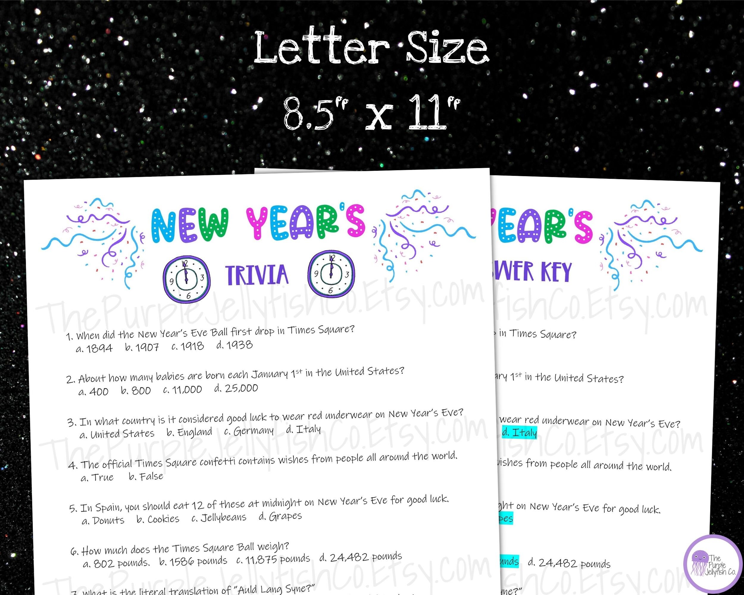 New Years Trivia Game, Printable New Years Games for Kids, New Years ...