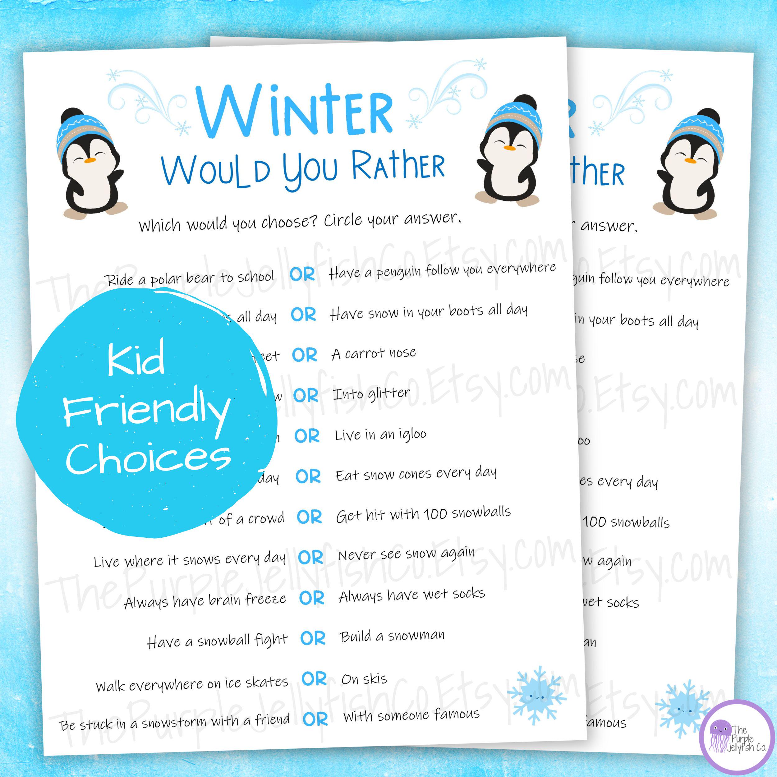 Winter Party Games, Winter Would You Rather Game for Kids, Christmas ...