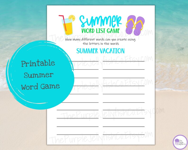 Summer Word Game, Summer Activity for Kids Printable, Summer Party Idea ...