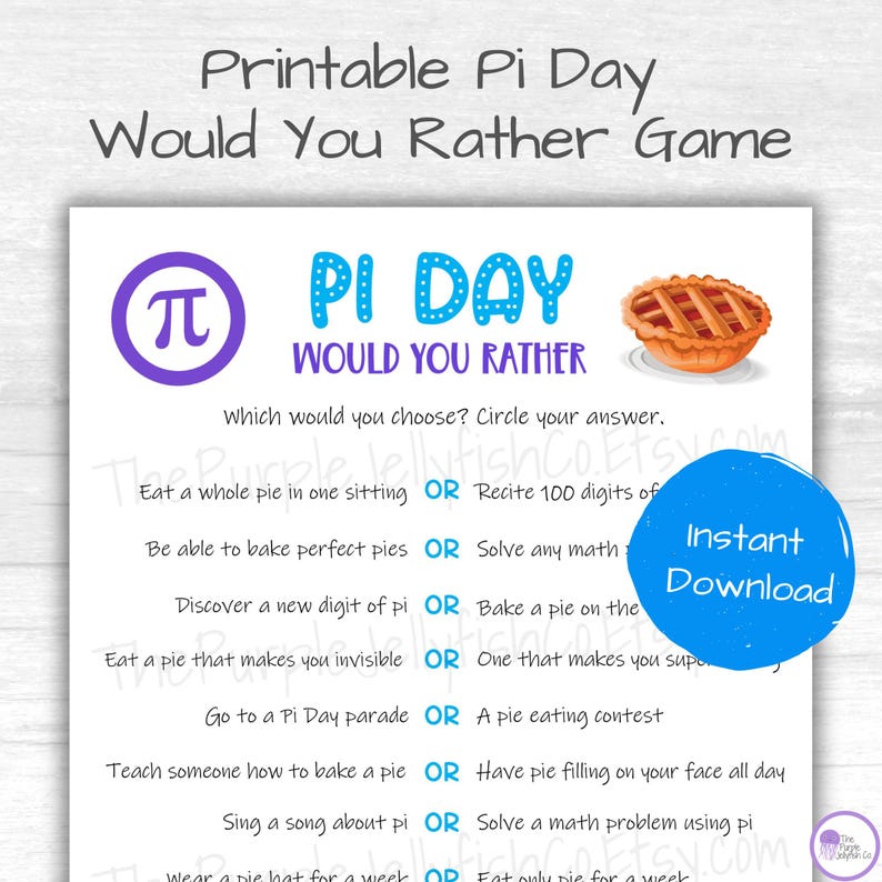 Pi Day Would You Rather Questions for Kids, This or That Game, Pi Day ...