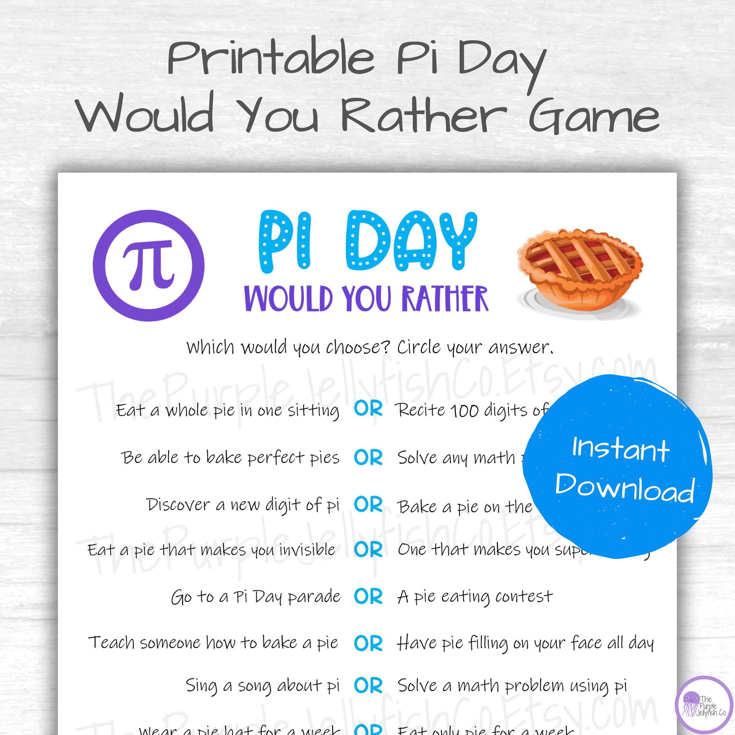 Pi Day Would You Rather Questions for Kids, This or That Game, Pi Day ...