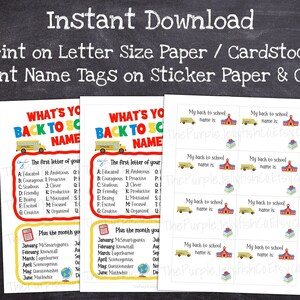 What's Your Back to School Name Game, First Day of School Activity ...
