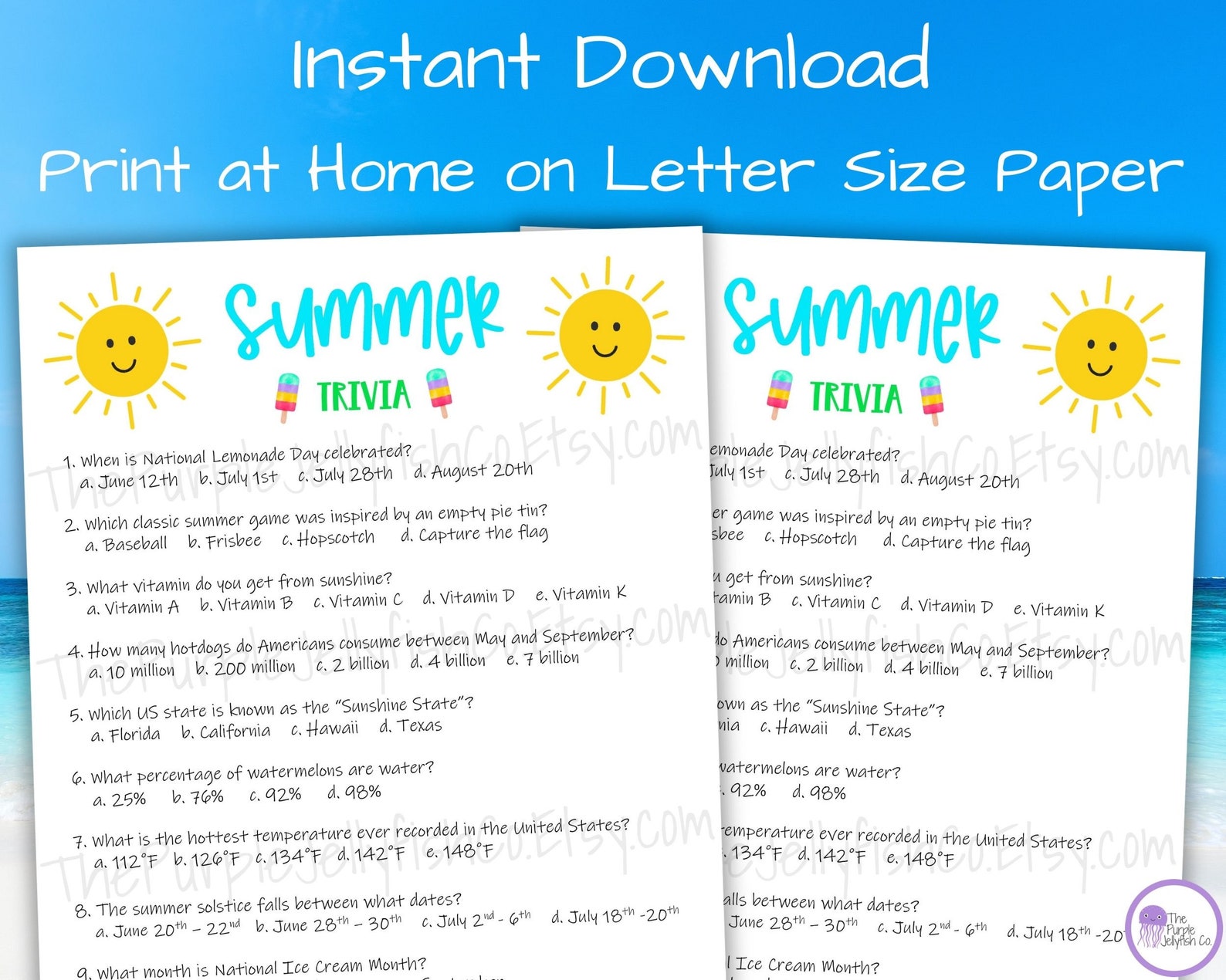 Summer Trivia Game, Printable Trivia Questions for Teens Adults Seniors ...
