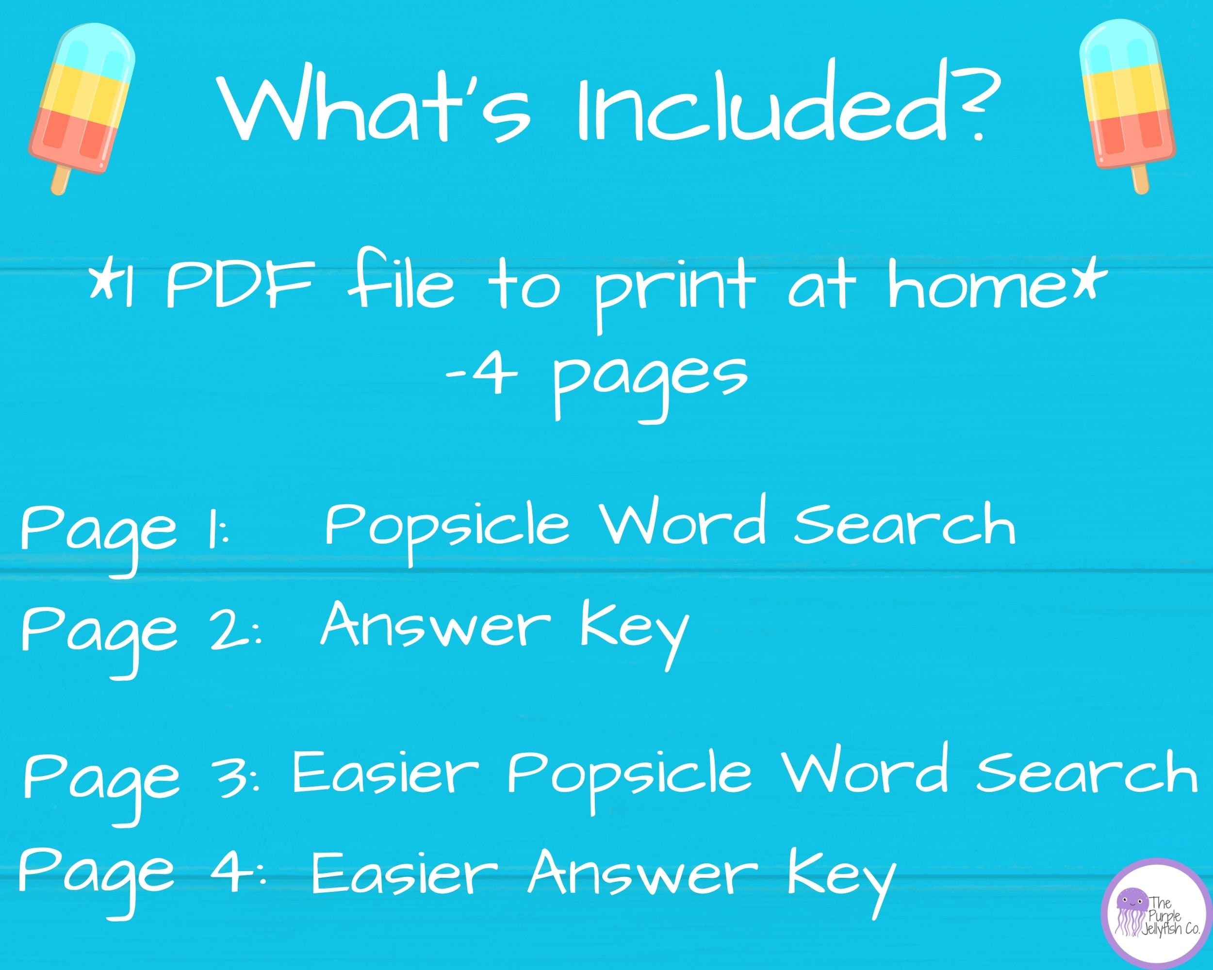 Popsicle Word Search Puzzle, Fun Summer Activity for Kids Teens ...