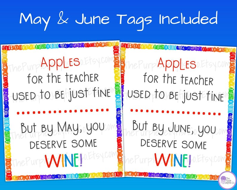 Teacher Wine Tag, Teacher Appreciation Week Tag Printable, End of Year ...