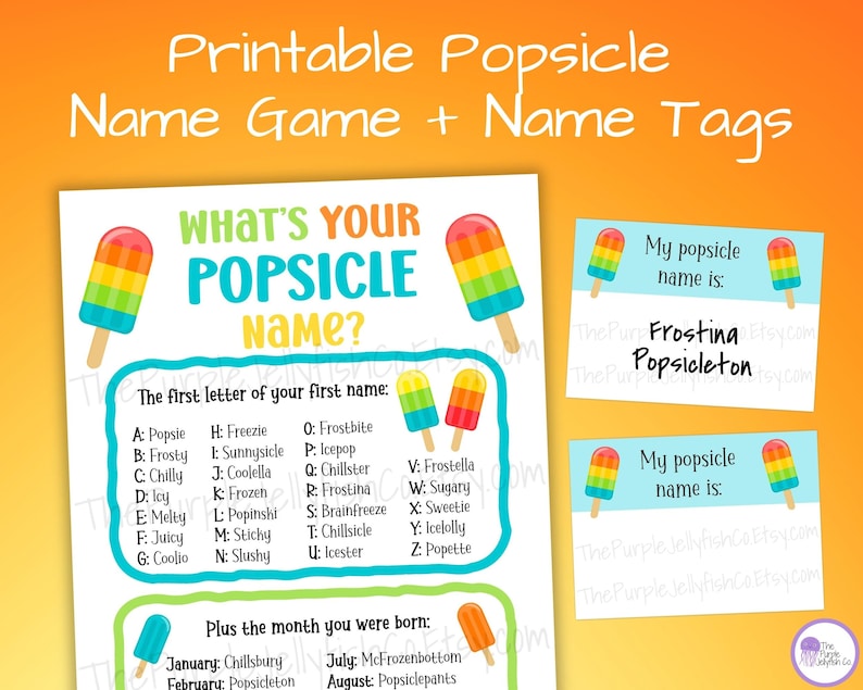 Popsicle Party Idea, What's Your Name Game Sign Name Tags, Summer Decor ...
