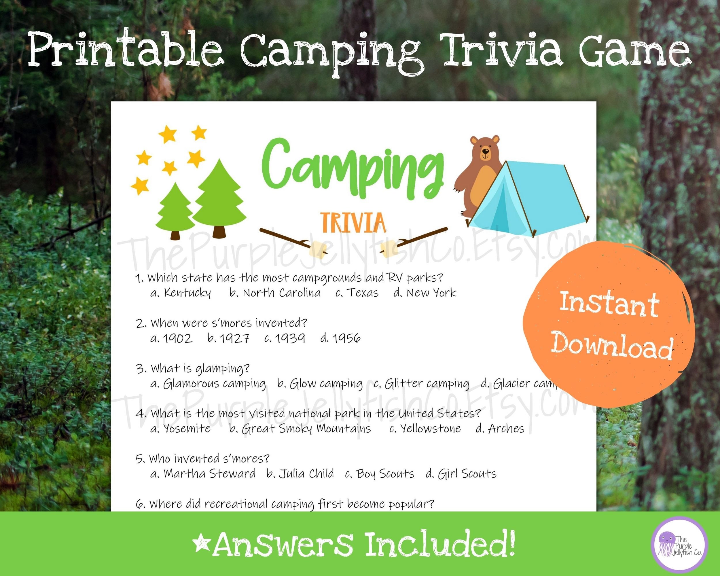 Camping Trivia Game, Camping Game Printable, Trivia Questions, Camping ...