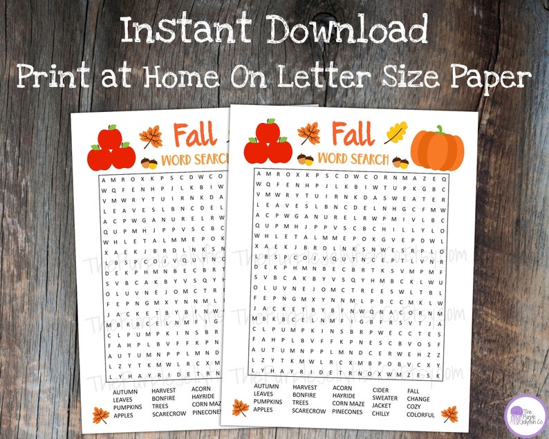 Fall Word Search Puzzle Printable for Kids & Adults, Autumn Theme Word ...
