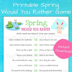 Would You Rather Game Printable Spring Activity for Kids, This or That ...