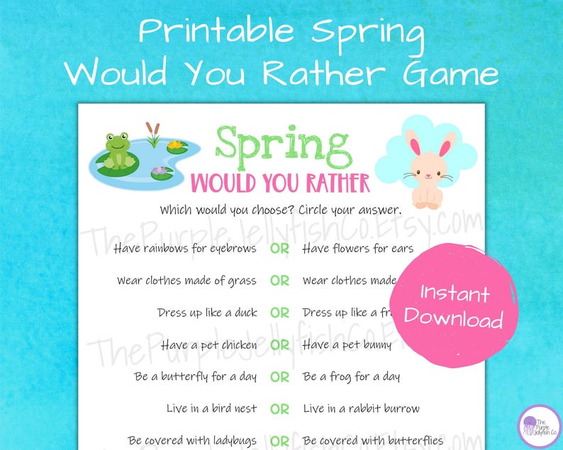 Would You Rather Game Printable Spring Activity for Kids, This or That ...
