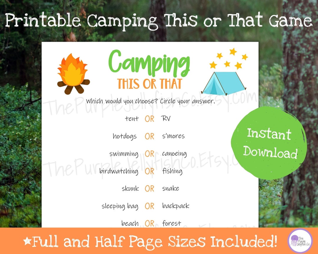 Camping This or That Game, Fun Camping Game Printable, Would You Rather ...