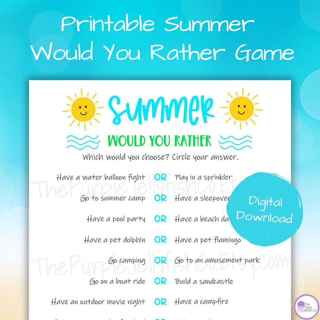 Summer Would You Rather Game Printable Kids Activity, Fun Summer Party ...