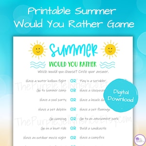 Summer Would You Rather Game Printable Kids Activity, Fun Summer Party ...