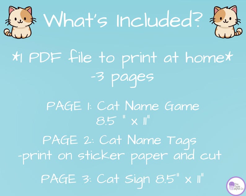 Whats Your Cat Name Game Sign & Name Tags, Kitty Cat Birthday Party ...