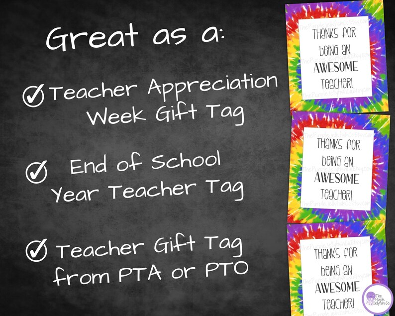Teacher Appreciation Gift Tag Printable, Tie Dye Gift Bag Tag for ...