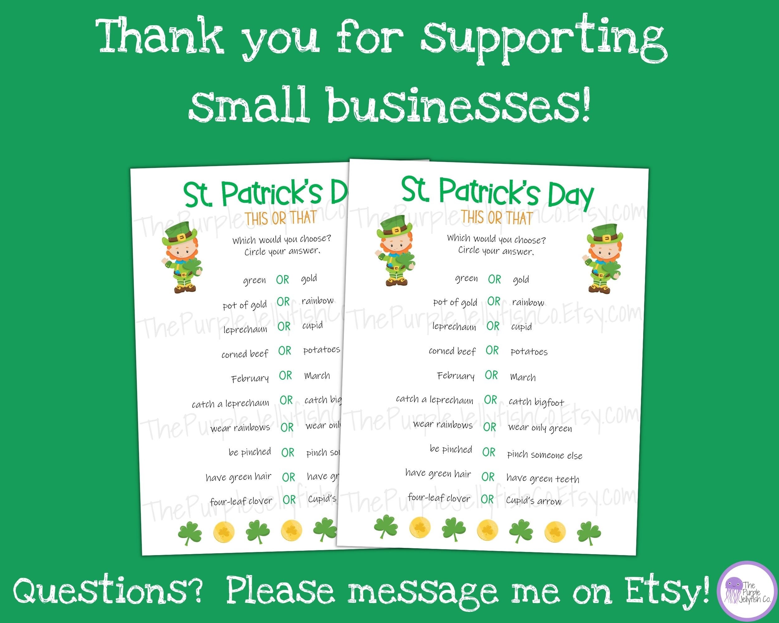 This or That St Patricks Day Game for Kids, Printable St Patricks Day ...