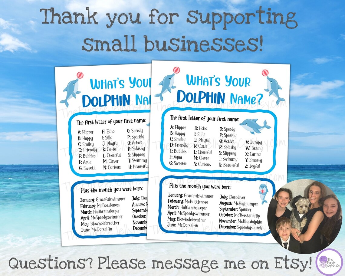 Dolphin Name Game Under the Sea Party Game Printable Whats - Etsy