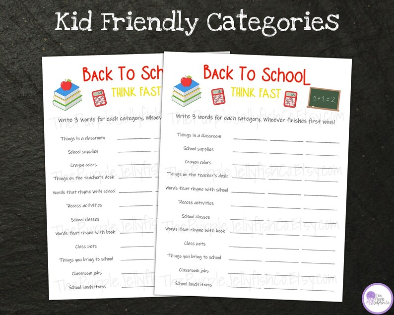 Back to School Activity Think Fast Game, First Day of School Printable ...