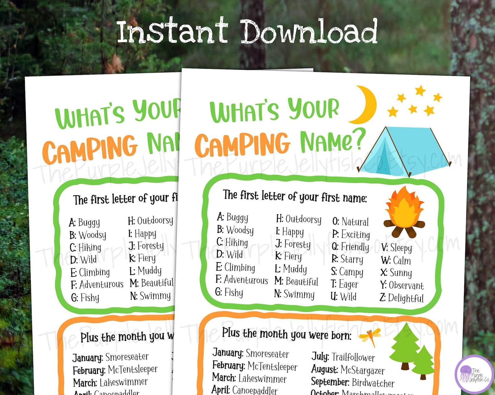 What's Your Camping Name Game Printable Camping Party Idea, Camping ...