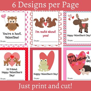 Woodland Animal Valentines Printable, Cute Animal Valentines Day Cards ...