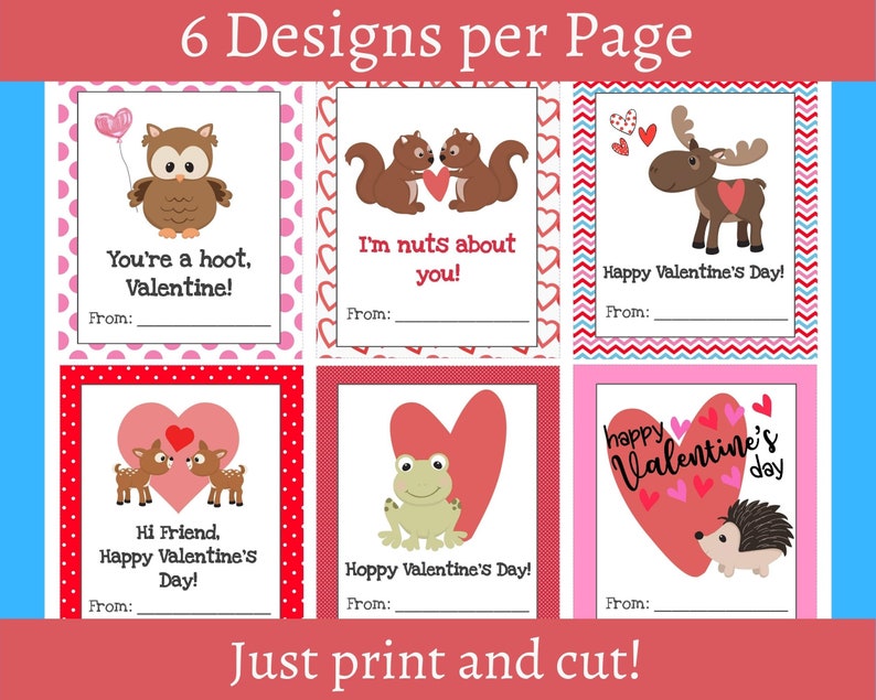 Woodland Animal Valentines Printable, Cute Animal Valentines Day Cards ...