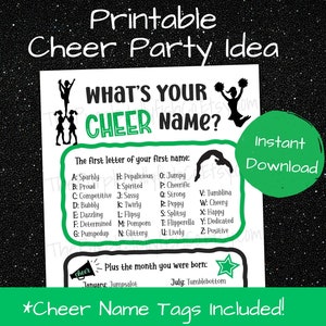 Cheer Name Sign and Name Tags, Cheer Party Game Printable, What's Your ...