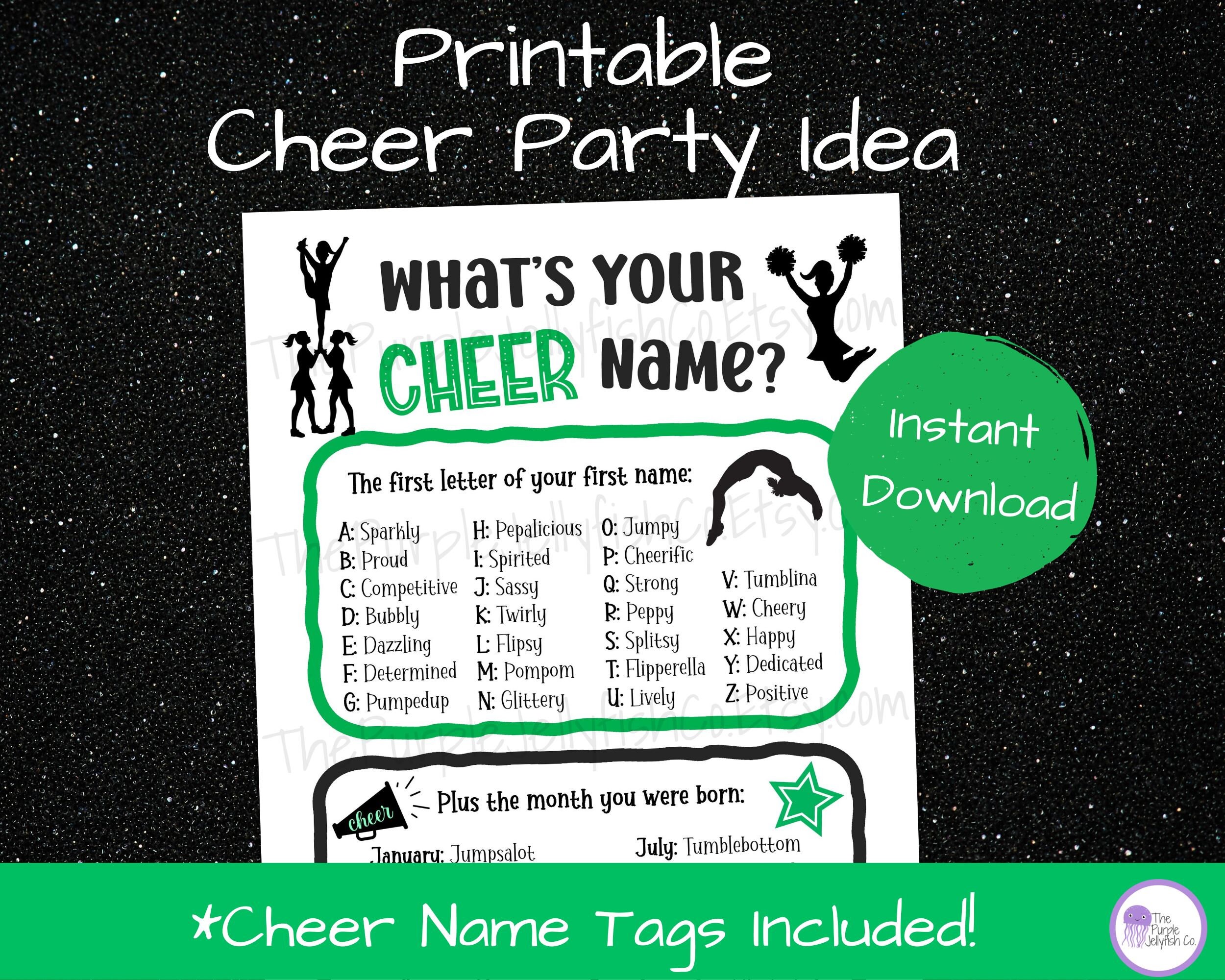 Cheer Name Sign and Name Tags, Cheer Party Game Printable, What's Your ...