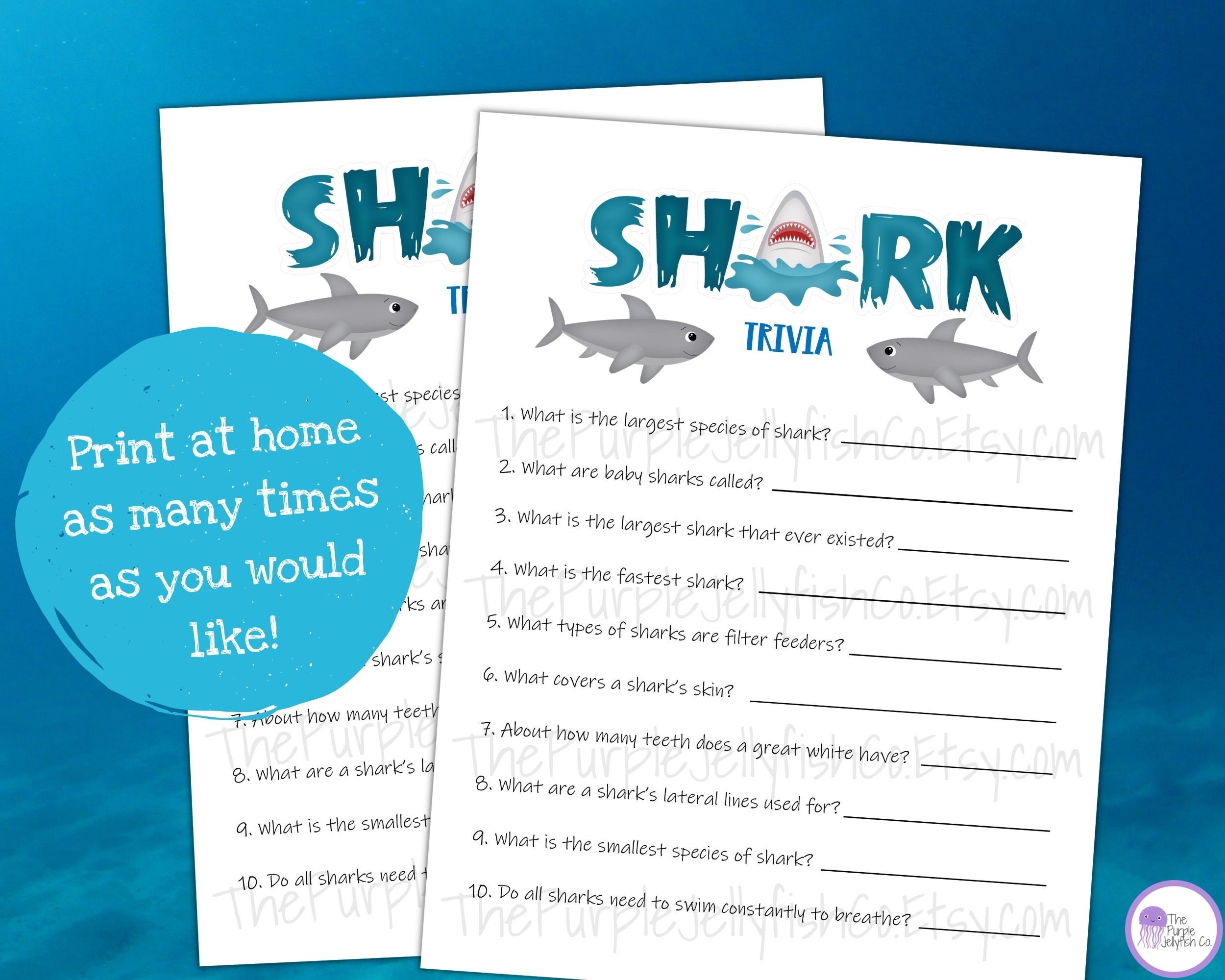 Shark Trivia Questions and Answers, Printable Trivia for Kids, Shark ...