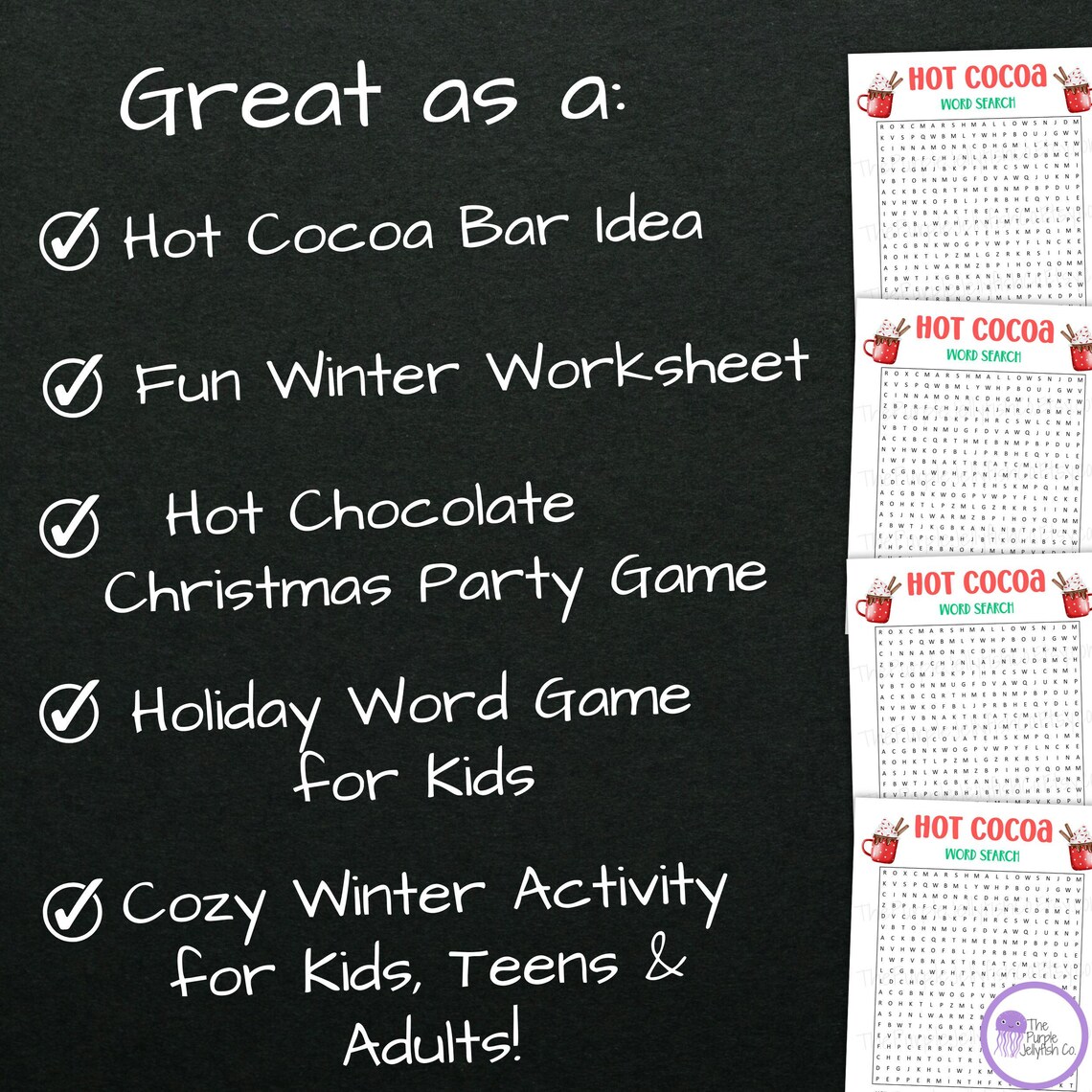 Hot Cocoa Christmas Word Search Puzzle, Hot Chocolate Bar Holiday Game ...