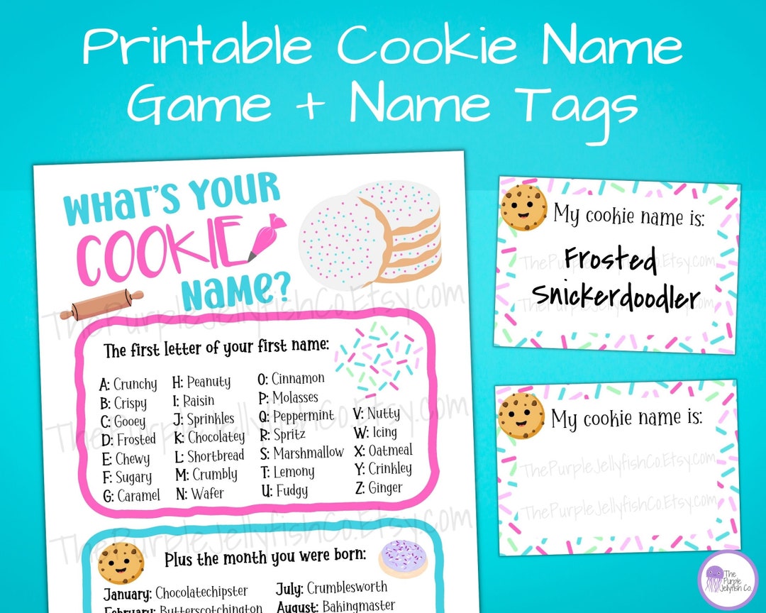 What's Your Cookie Name Game Sign and Name Tags, Cookies and Milk ...