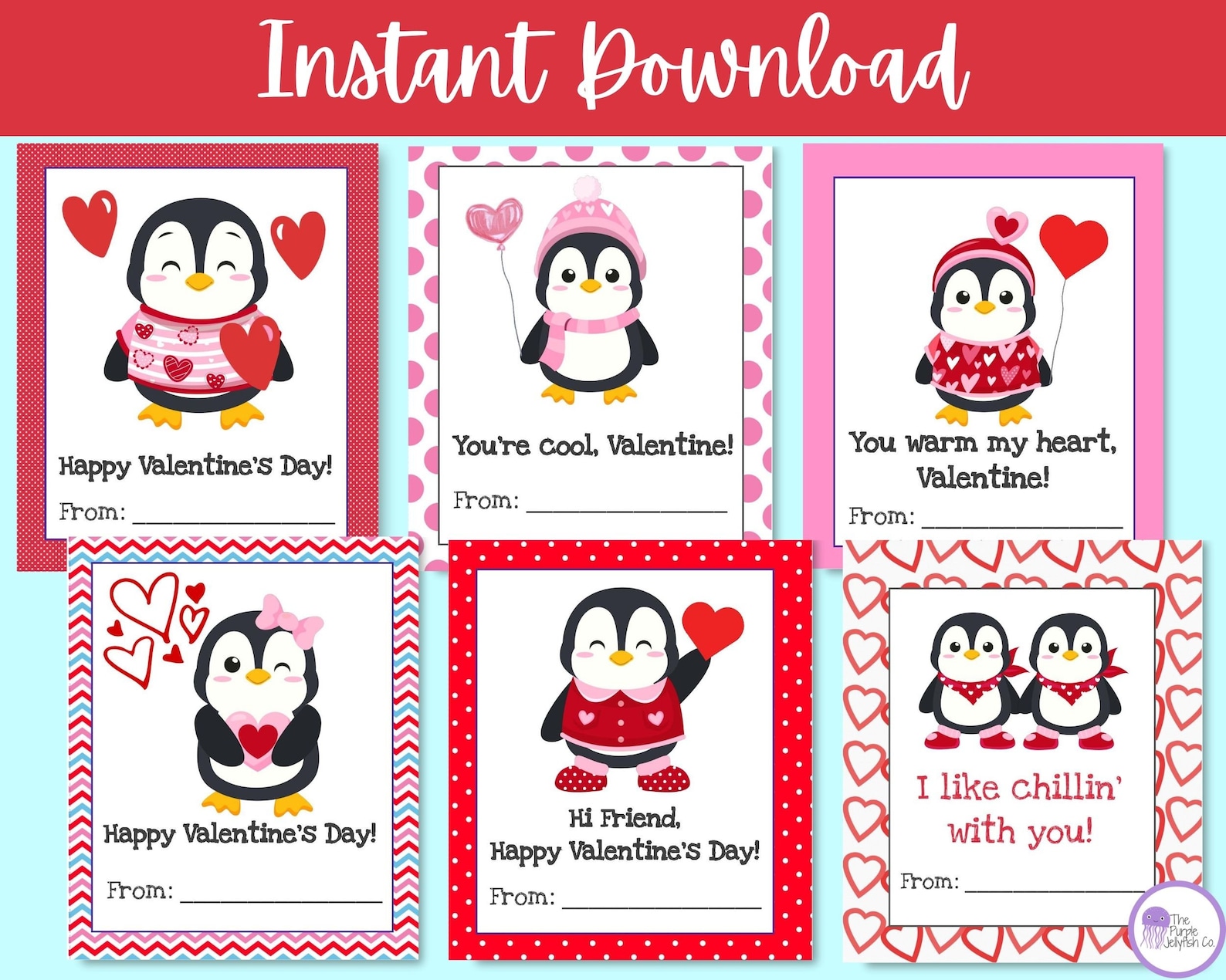 Penguin Valentine Cards for Kids, Printable Valentines for Classroom ...