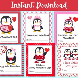 Penguin Valentine Cards for Kids, Printable Valentines for Classroom ...