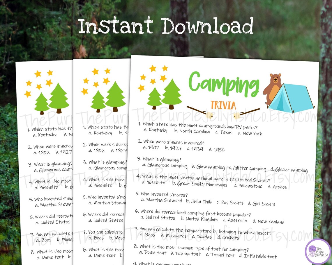 Camping Trivia Game Camping Game Printable Trivia Questions - Etsy