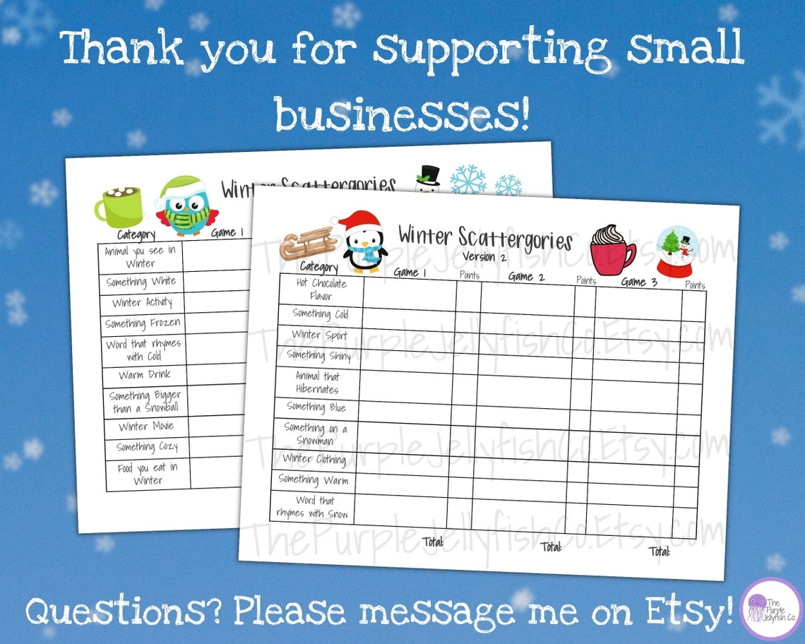 Winter Scattergories for Kids, Christmas Games for Group, Scattergories ...