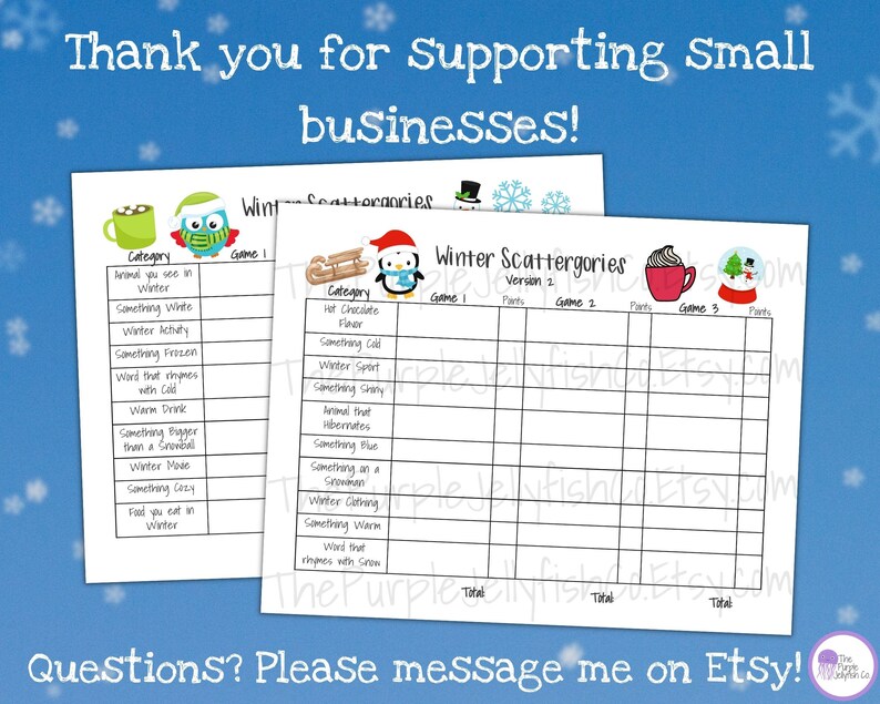 Winter Scattergories for Kids, Christmas Games for Group, Scattergories ...