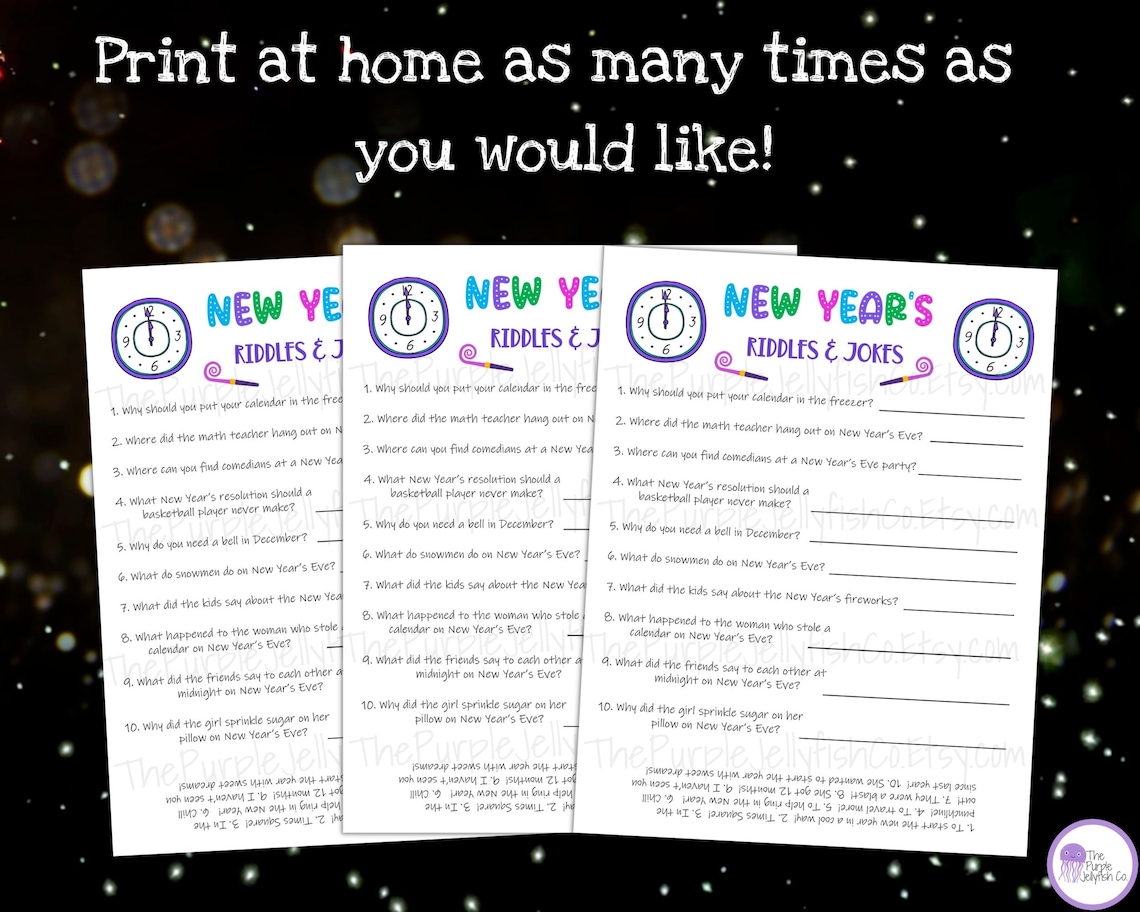 New Years Jokes for Kids, Printable New Years Eve Games, New Years ...