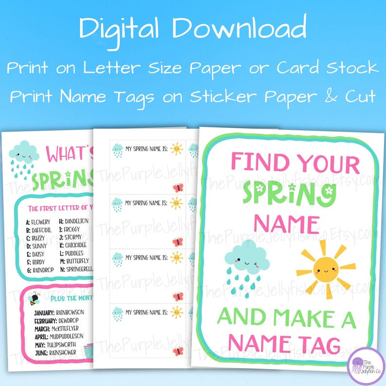 What's Your Spring Name Game Sign + Name Tags, Spring Game Printable ...