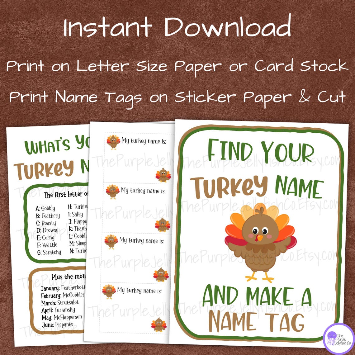 What's Your Turkey Name Game, Thanksgiving Games Printables ...