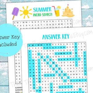 Summer Word Search Printable, Summer Activity for Kids and Adults, End ...