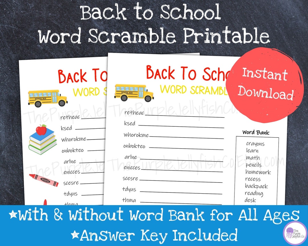 Back to School Word Scramble for Kids Printable First Day of School ...