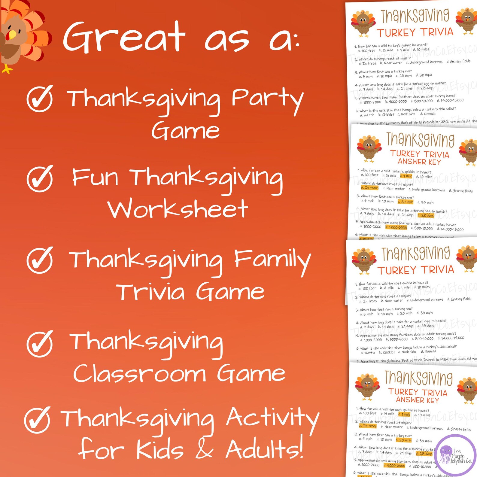 Turkey Trivia Game Printable, Thanksgiving Trivia Questions ...